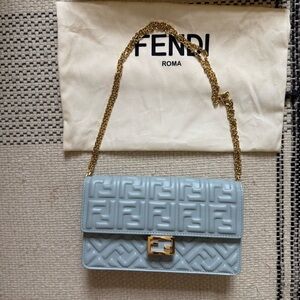 Fendi | Bags | Fendi Baguette Ff Leather Wallet On Chain In Light Blue ...